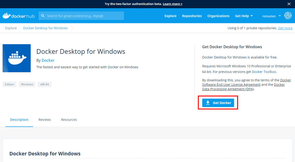 [Docker] Windows10 Docker 설치 | renuevo blog